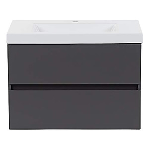 Spring Mill Cabinets Innes 30 Inch Floating Bathroom Vanity with White Single Sink Top, 2 Soft-Close Drawers, 30.5" W x 18.75" D x 22.25" H, Cement