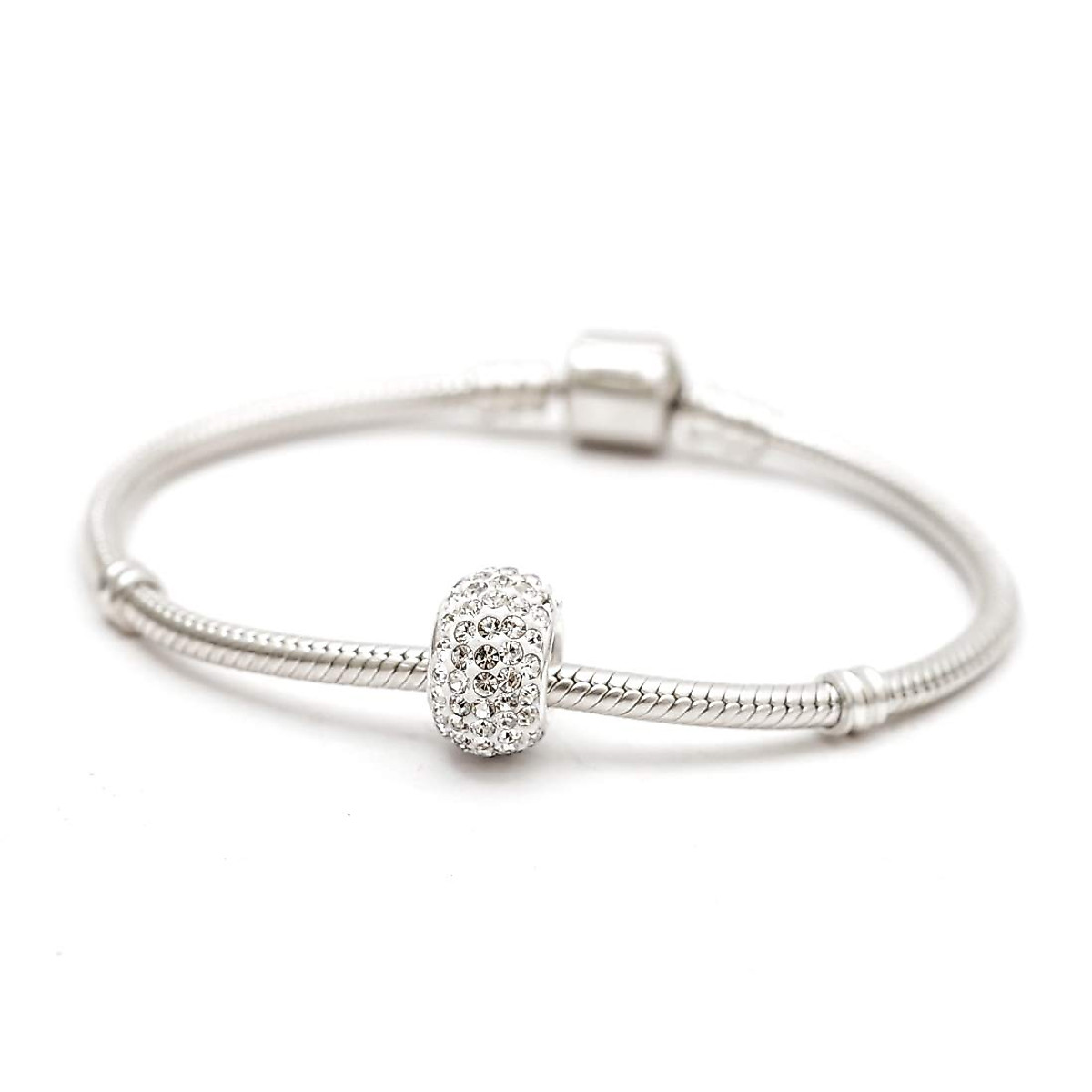 Adabele 2pcs Authentic Solid Sterling Silver Hypoallergenic Jan-Dec Birthstone Bead Charm Swarovski Rhinestone Compatible with Pandora All Bracelet Necklace Women Birthday Gift