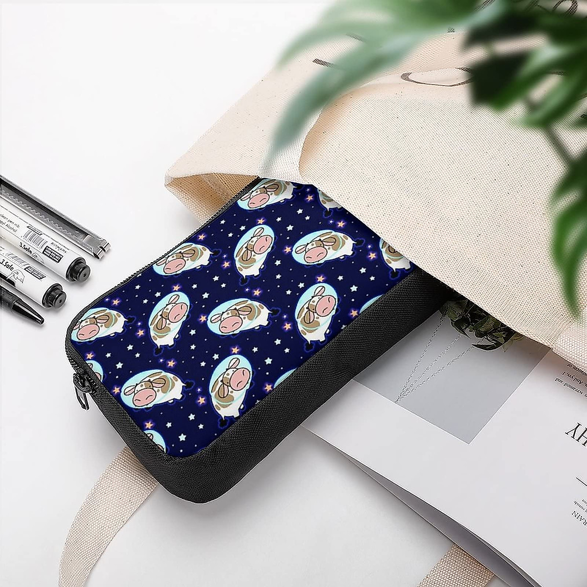 SpaceCow Moo Pencil Case Stationery Pen Pouch Portable Makeup Storage Bag Organizer Gift
