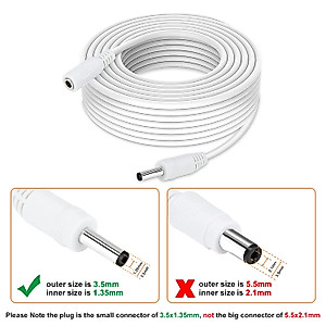 WILDHD DC Power Extension Cable 33ft 1.35mm x 3.5mm Compatible with 5V DC Adapter Cord for CCTV Security Camera IP Camera Standalone DVR (33ft DC3.5mm Plug White)