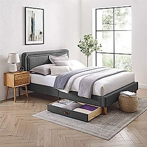 MUSEHOMEINC Upholstered Solid Wood Under Bed Storage Drawer with 4-Wheels for Bedroom/Leather Handle,Wooden Underbed Storage Organizer,Suggested for Twin and Full Size Platform Bed