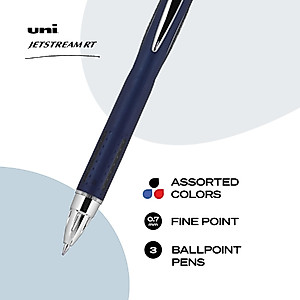 uni-ball Jetstream RT Retractable Ballpoint Pens Fine Point, 0.7mm, Assorted, 3 Pack