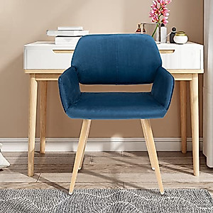 HomVent Velvet Makeup Desk Chair Vanity Chair,Modern Home Office Chair with Arms and Wood Painting Metal Leg for Bedroom Living Room Vanity Dining Room