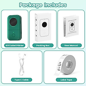 Label Maker - Thermal Smart Mini Label Printer Machine - COLORWING D30 Bluetooth Wireless Portable Labeling Printer, Compatible with iOS & Android (USB Rechargeable)
