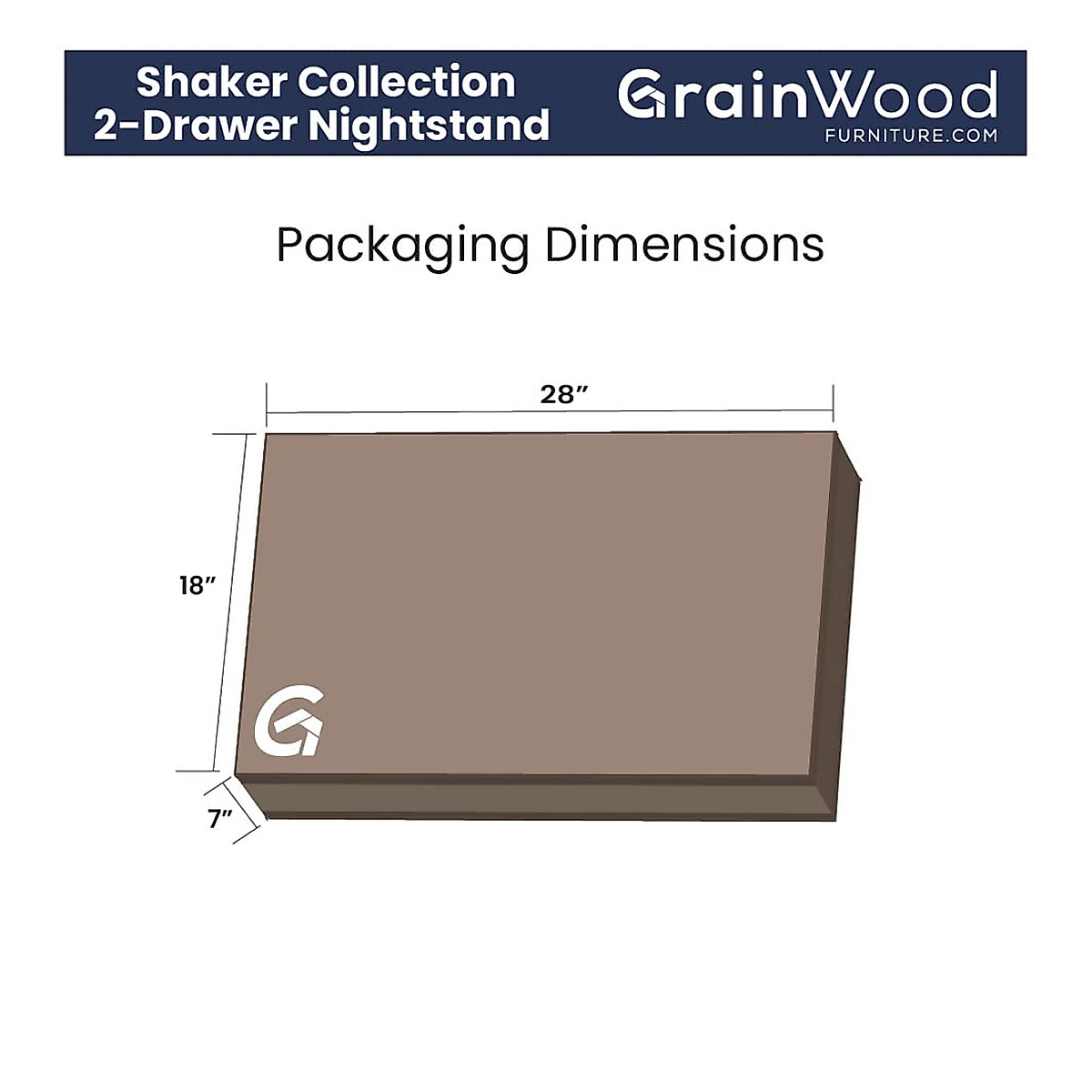 Grain Wood Furniture Shaker 2-Drawer Bedside Nightstand, Solid Wood with Cherry Finish