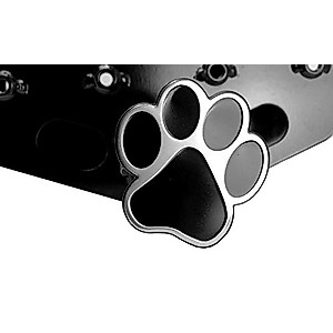 Dog Animal Paw Foot Emblem Metal Trailer Hitch Cover (Fit 2" Receivers, Chrome/Black)