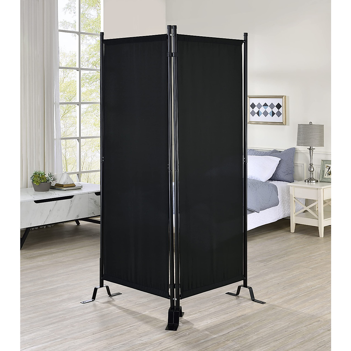 Proman Products FS17184 Galaxy II Indoor/Outdoor Room Divider (2-Panels, 24" w/Panel), Water Repellent Fabric, Metal Frame, 50.25" W x 12" D x 71" H, Black