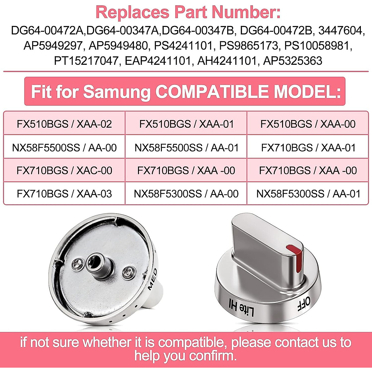 Upgraded DG64-00472A Stove Knobs Stainless Steel Compatible with Samsung Gas Range Oven Stove Replaces DG64-00347A,AP5949480,PS10058981 Fits FX510BGS FX710BGS NX58F5500SS Replacement knobs (5 Pack)