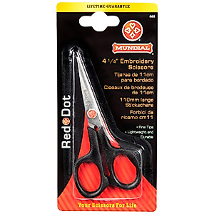 Mundial Red Dot Embroidery Scissors 4.25", Knife Edge