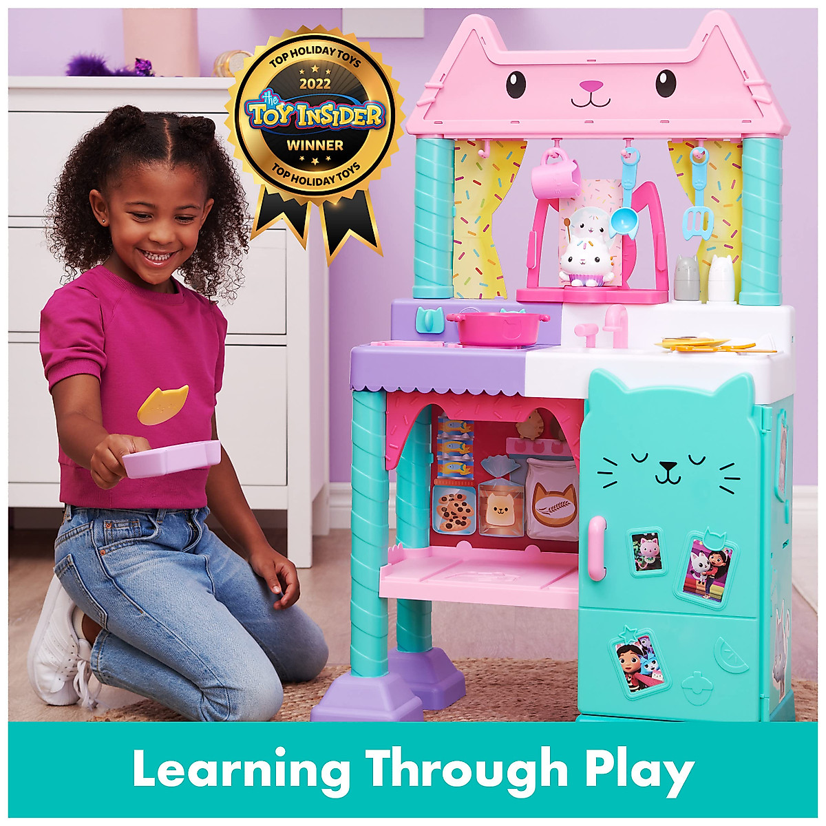Gabby’s Dollhouse, Cakey Kitchen Set for Kids with Play Kitchen Accessories, Play Food, Sounds, Music and Kids Toys for Girls and Boys Ages 3 and up