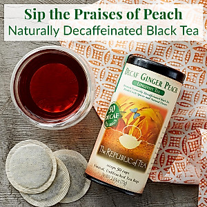 The Republic of Tea — Decaf Ginger Peach Black Tea Tin, 50 Tea Bags, Environmentally- Friendly Decaffeinated Tea