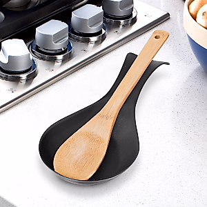 OGGI Stainless Steel Spoon Rest- Long Handle Holds Kitchen Utensils in Place, Great Spoon Rest for Kitchen Counter, Stove Top, or Coffee Station; Kitchen Accessories, Utensil Rest, Black