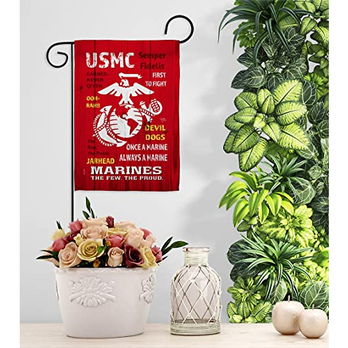 Breeze Decor USMC Garden Flag Set Mailbox Hanger Armed Forces Marine Corps Semper Fi United State American Military Veteran Retire Official House Banner Small Yard Gift Double-Sided, Made in USA