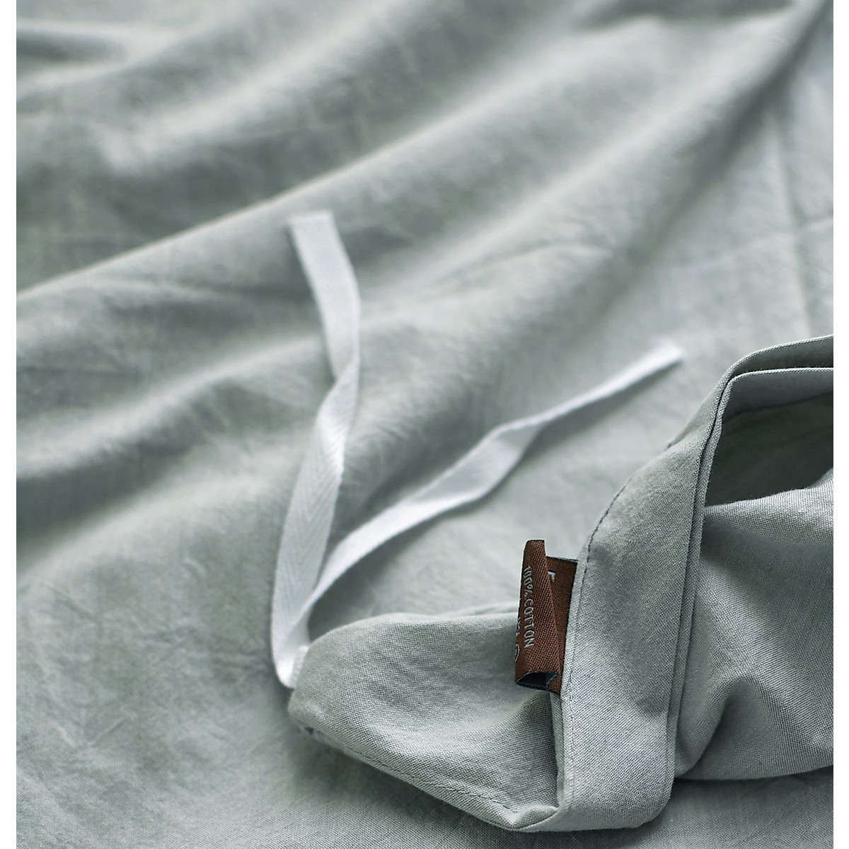 Eikei Washed Cotton Chambray Duvet Cover Solid Color Casual Modern Style Bedding Set Relaxed Soft Feel Natural Wrinkled Look (King, Eucalyptus Mint)