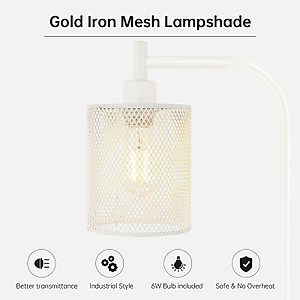 BoostArea White Industrial Floor Lamp, 67 Inch Modern Standing Lamp with Iron Mesh Lampshade, 6W LED Stand Up Lamp for Living Room, Bedroom, Office, Den