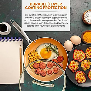 Almond 12 Inch Non-Stick Frying Pan with Lid - Copper Ceramic Fry Pans with Tempered Glass Lid & Stainless Steel Handle, Round Aluminum Saute Pan, Dishwasher and Oven Safe - 12 inches