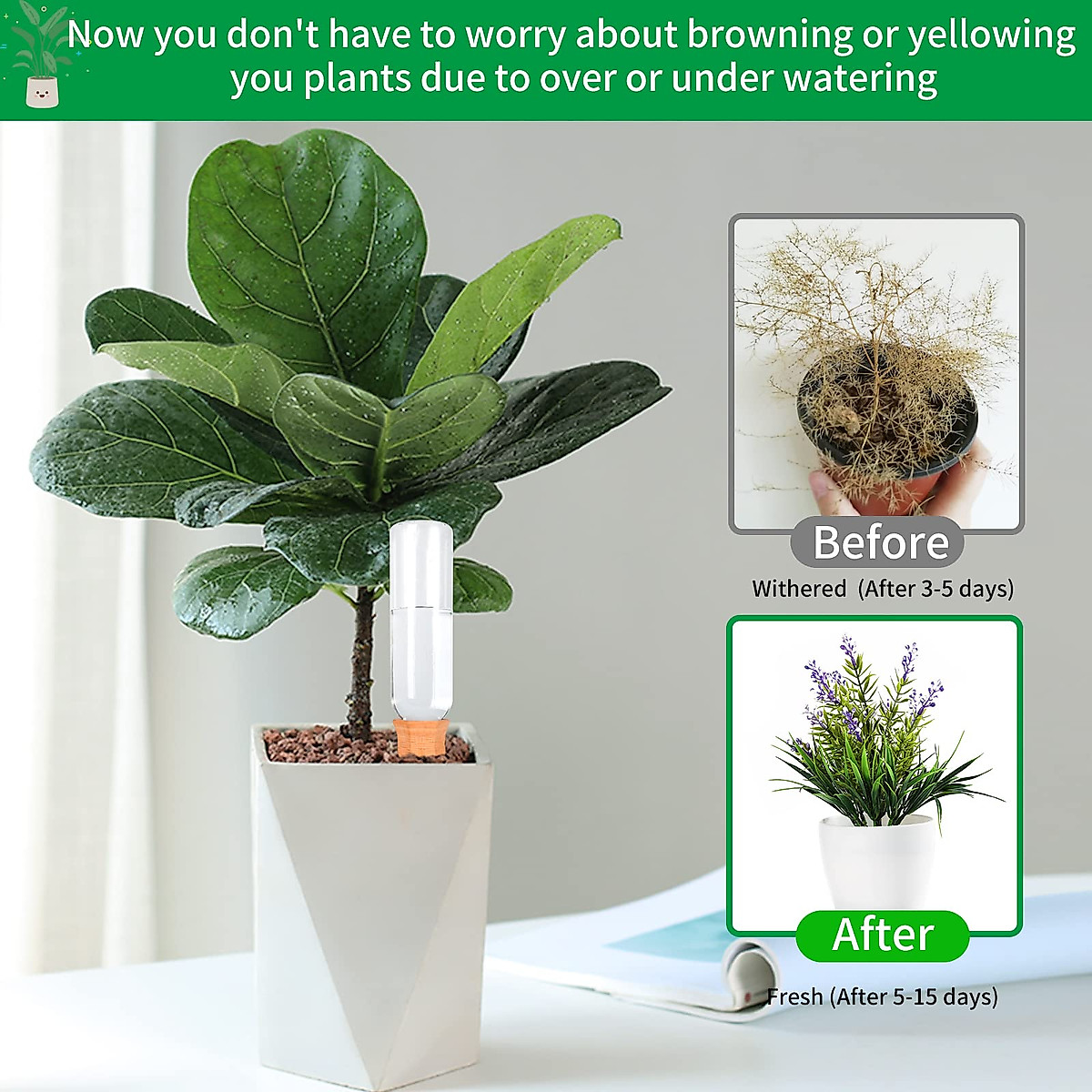 Baxrou Plant Self Watering Stakes 12 Pack Terracotta Watering Spikes for Indoor and Outdoor Plants,Wine Bottle Plant Watering Devices, Automatic Plant Waterers for Vacation