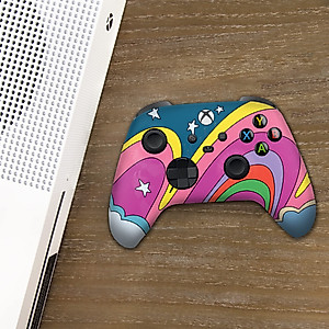 Vintage Psychedelic Rainbow Customised Wireless Controller for Xbox by BCB. Original Xbox Controller Compatible with Xbox One / Series X&S Console. Customized with Water Transfer Printing (Not a Skin)