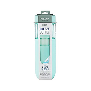 HOST Freeze Double Walled Insulated Water Bottle Freezer Tumbler with Active Cooling Gel Stainless Steel Lid and Silicone Grip, Set of 1 20 Oz Plastic Bottle, Mint