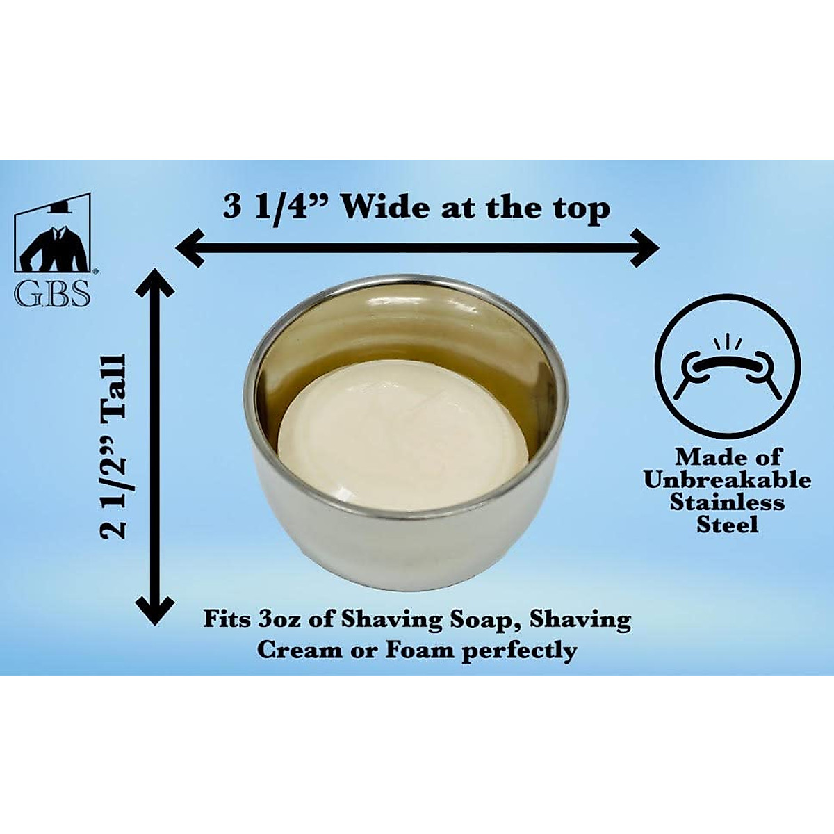 G.B.S Stainless Shaving Soap Bowl, Synthetic Stainless Brush, Luxurious Classy Modern Finish, 3 Pieces