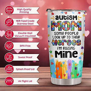 34HD Mothers Day Gifts for Mom, Autism Mom Tumbler with Lid 20oz Stainless Steel, Cool Momma Coffee Mug, Autism Awareness Gifts for Women, Teacher, Parents