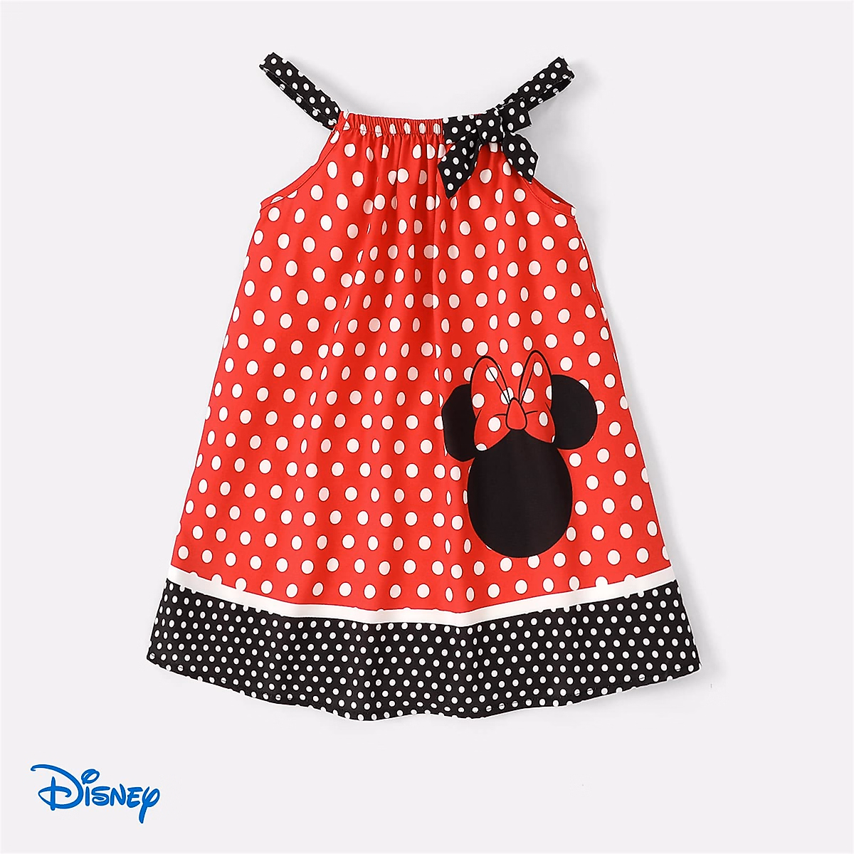 Disney Mickey and Friends Summer Dress for Girls Polka Dots Pattern Bow Slip Toddler Dress, Red, 4-5 Years