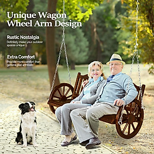 VINGLI Cottage Outdoor Porch Swing, 5 FT Wooden Hanging Swing Outdoor with Wheels Hold 880 LBS, Rustic