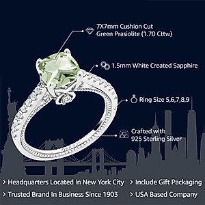 Gem Stone King 925 Sterling Silver Cushion 7MM Gemstone Birthstone and White Created Sapphire Engagement Ring | Wedding Engagement Anniversary Promise Ring For Women