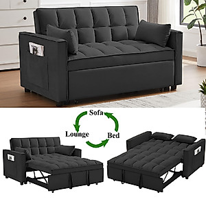 Zacis 3 in 1 Convertible Sleeper Sofa Couch Bed, Modern Space Saving Velvet Sofa Bed with Armrests, Storage Pockets & 2 Pillows, Sofa Bed Couch for Living Room Bedroom Office Apartment