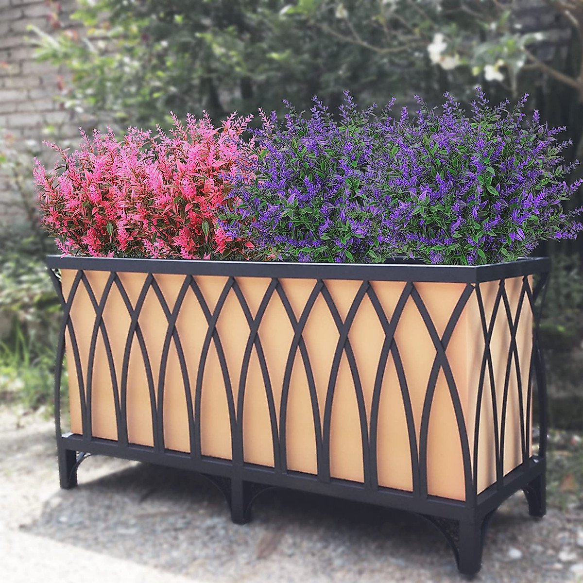 Outdoor Artificial Flower 24 Bundles Fake Flowers Lavender Plants Faux UV Resistant Plastic Greenery Shrubs for Outside Indoor Hanging Plant Garden Porch Window Box Home Farmhouse Decor (Purple 24P)