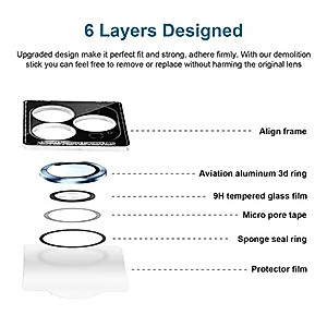 Jeluse [3X2 Pack] Designed for iPhone 13 Pro/iPhone 13 Pro Max Camera Lens Protector, 9H Tempered Glass Screen Protector Cover [Alignment Kit Eazy installation] Metal Individual Ring