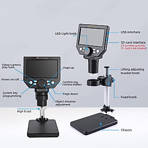 Koolertron 4.3 inch LCD Digital USB Microscope,8MP 1-1000X Magnification Handheld Digital Microscopes,8 LED Light,Rechargeable Battery,Microscope for Coins/Plant/Rock/Circuit Board