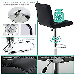 BestOffice Bar Stool Set of 2 Bar Stool Leather Height Adjustable Counter Black Swivel Bar Stools PU Leather Padded with Back, Home Counter Stool Bar stools