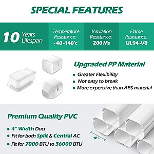 TAKTOPEAK 4" 7.5 Ft Mini Split Line Set Cover, Line Set Cover Kit for Mini Split Air Conditioner and Central AC