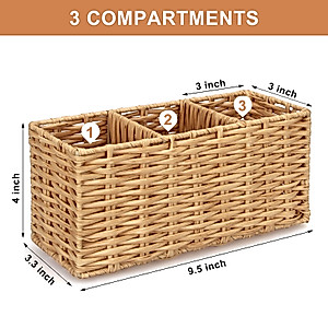 Ayiaren Wicker Flatware Silverware Caddies Cutlery Holder Best Kitchen Silverware Organizer Storage for Countertop Silverware Utensils Holder Party Spoon Knives Fork Holder Flatware Utensil Caddy