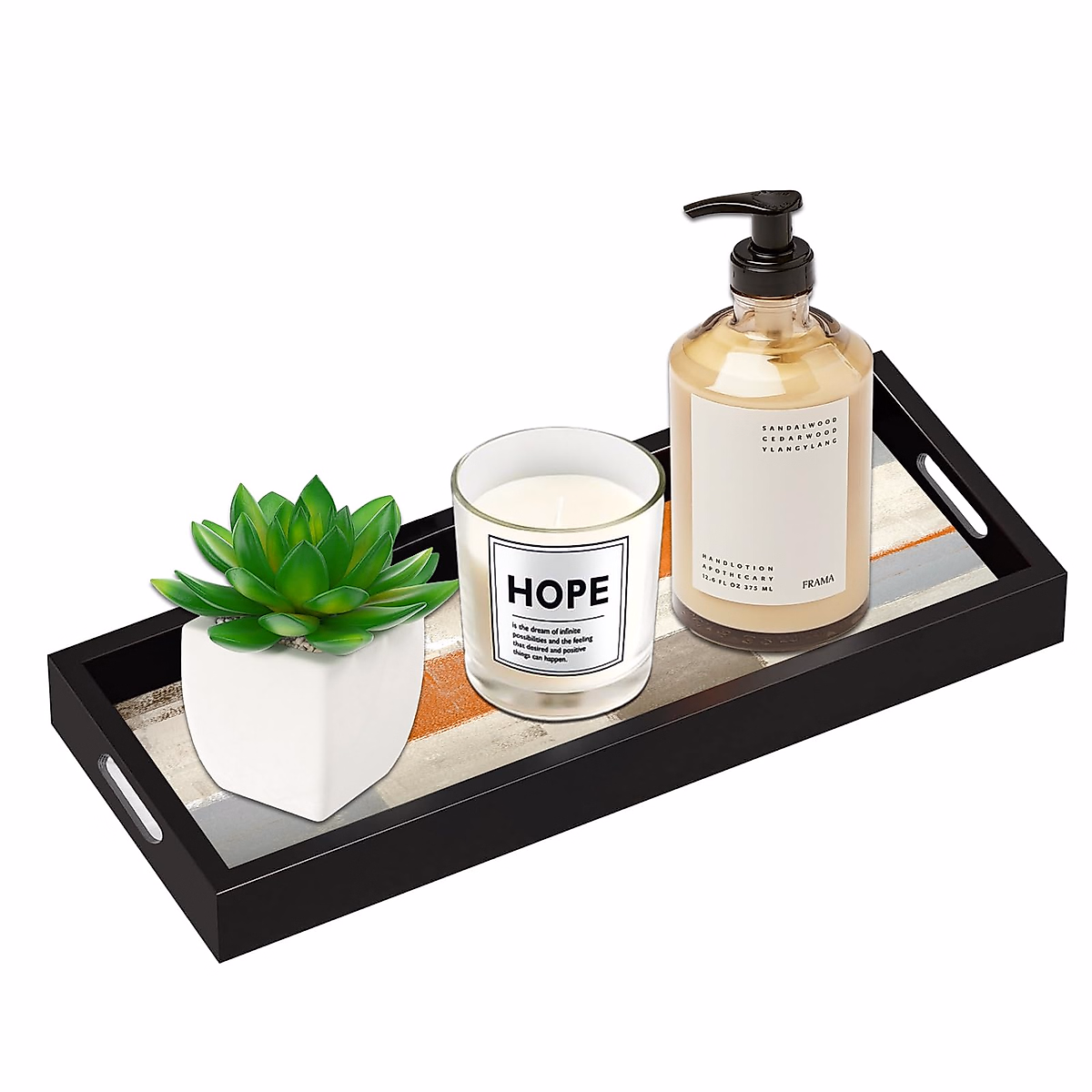 LNOND Bathroom Counter Tray, Black Abstract Toilet Tank Tray Bathroom Organizer Decor Box, Wood Bathroom Vanity Tray for Counter Decor Dresser Tops-13.7" x 5.9" x 1.6"