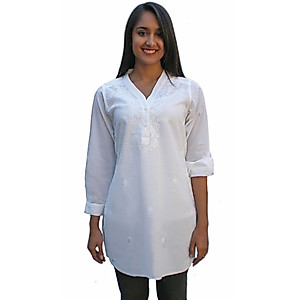 Ayurvastram BIBAA Pure Cotton Shirt Tunic Top Kurti Blouse; White: Sz 10