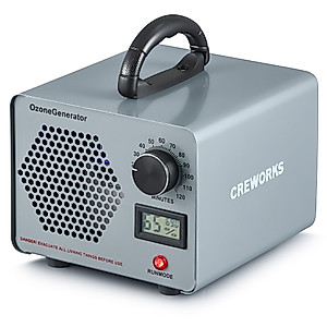 CREWORKS Ozone Generator, 15000 mg/h High Capacity Ozone Machine for Car Home Smoke Pet Odor Removal, Commercial Ozone Odor Eliminator Air Purifier with Timer Display for 3200 sq ft Room, Silver