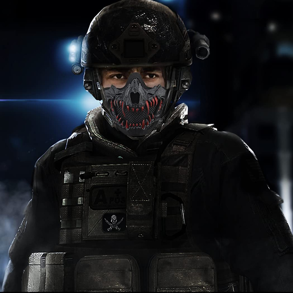 Yzpacc Airsoft Half Face Skull Masks Tactical Face Protection Mesh Mask for Halloween Paintball CS Hunting