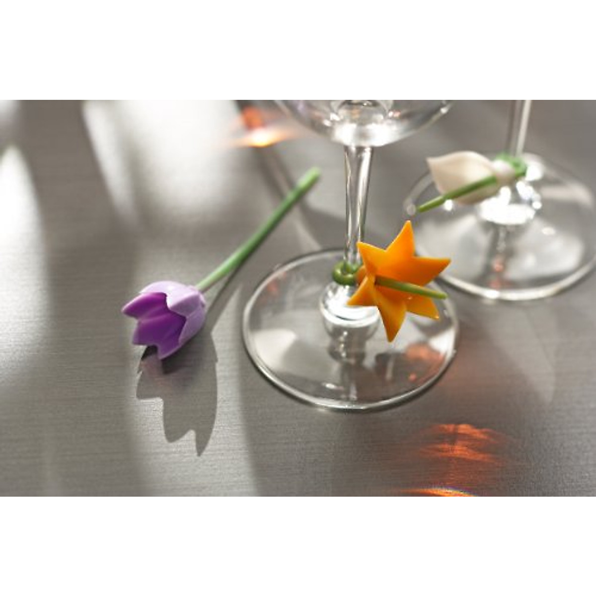 Trudeau Duo Tone Floral Wine Charms, Set of 12