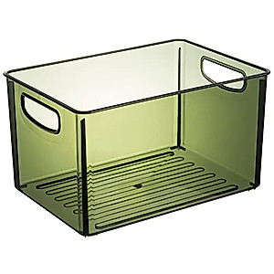 Elysolpluv Acrylic Storage Box 3 Pieces (Large, Medium And Small), Grocery Storage Box With Handle, Suitable For Refrigerator, Kitchen And Countertop Storage. (Green)