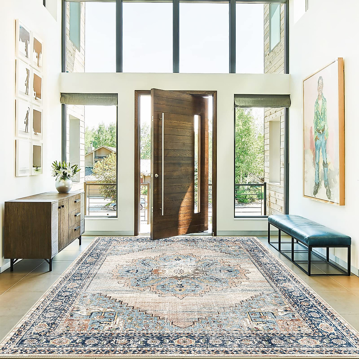 TOPRUUG Washable Rug 8x10 - Area Rugs for Living Room Anti Slip Backing Rugs for Bedroom Stain Resistant Non-Shedding Distressed Area Rug (Blue, 8X10)