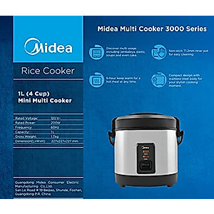 Midea Mini Rice Cooker 1L (4 Cup), Multi Cooker 3000 Series, 4Cups Rice Cooker and Warmer