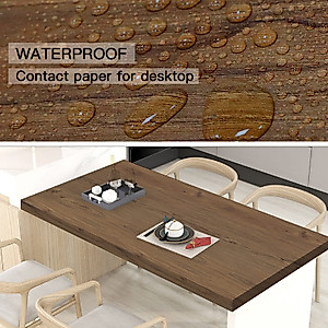 Oxdigi Wood Contact Paper for Cabinets Self-Adhesive Film for Kitchen Countertop Peel & Stick Wallpaper Waterproof Removable 16 x 79 inches Dark Brown