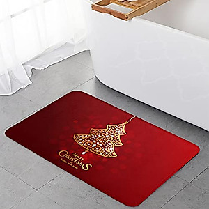 Christmas Bath Rugs Xmas Trees Diamond Sponge Doormat Absorbent Non Slip Backing Durable Soft Flannel Mat Red Christmas Memory Foam Mats Carpet for Bathroom Kitchen, 20 x 32 inch