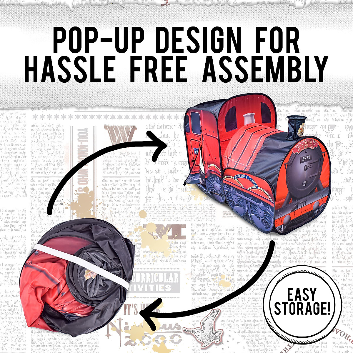 Harry Potter Hogwarts Express Pop Up Tent – Easy to Setup Playhouse for Kids | Red Train Toy with Two Entrances – Sunny Days Entertainment