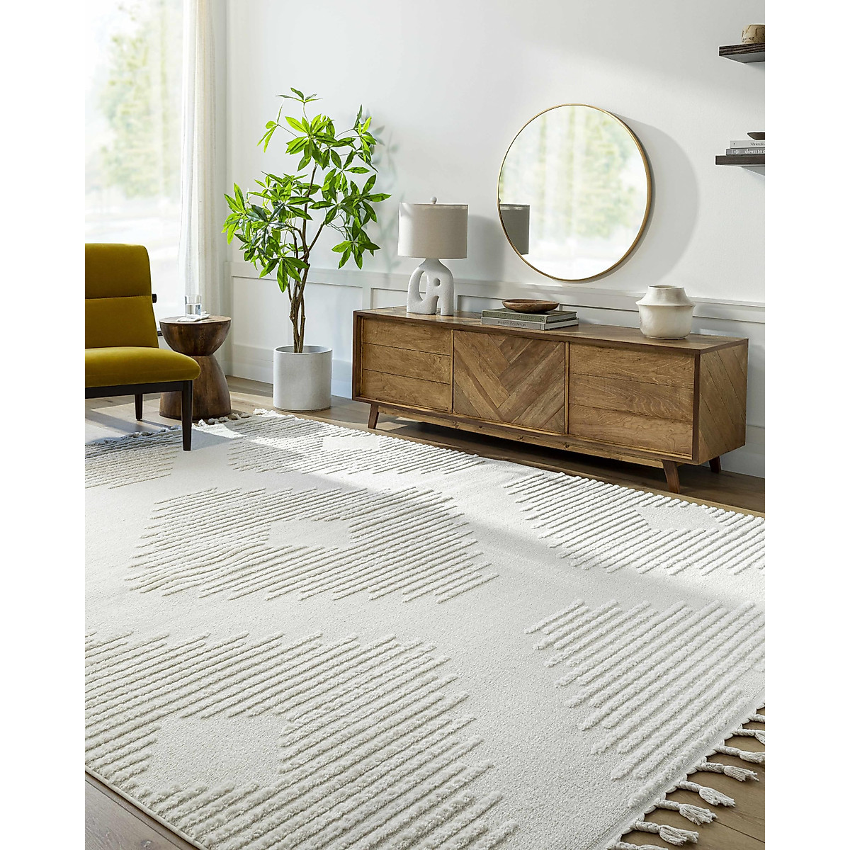 Hauteloom Noah Palimbang Living Room, Bedroom Soft Shag Neutral Area Rug - High Shaggy Plush Pile - High Low - Boho Farmhouse - Beige, White, Cream, Gray - 7'10" x 10'