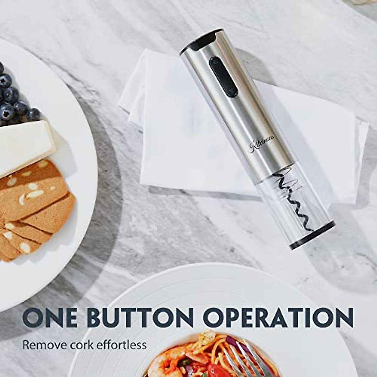 KITVINOUS Electric Wine Opener Set with Charging Base, Automatic Wine Bottle Opener with Led Light, Durable Corkscrew with Wine Aerator & Preserver Vacuum Pump with 2 Stoppers, Foil Cutter, Silver