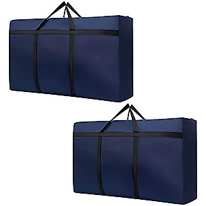 Large Moving Storage Bags, Extra Waterproof Moving Luggage Sturdy Foldable Resistant Bags Totes with Zippers Reusable Shopping Bag College Carrying Bag Travel Home Storage Packing 2 Pack (XL, Navy blue)