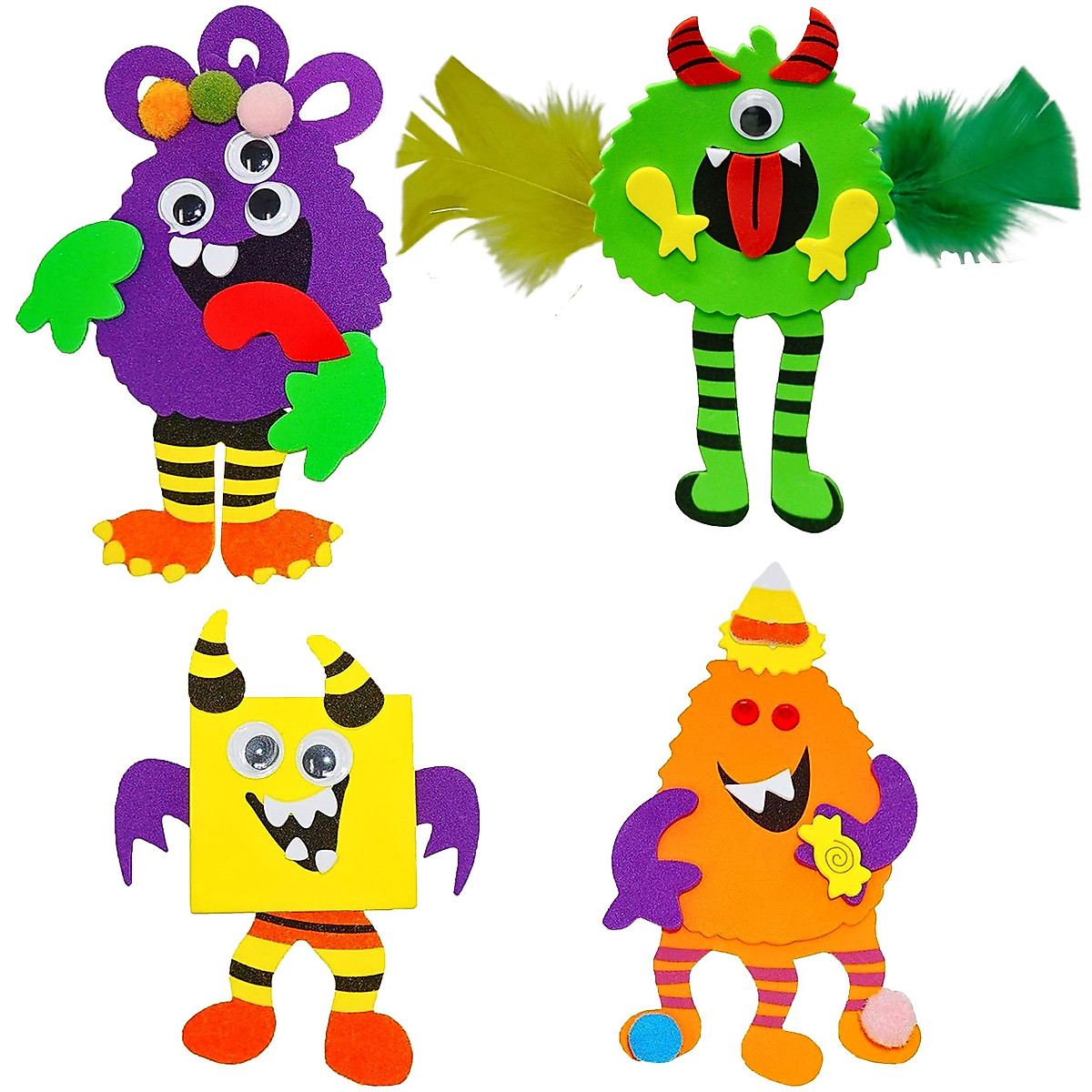 4E's Novelty Halloween Crafts for Kids (12 Pack) Silly Monsters Foam Magnet Fall Crafts for Kids Bulk, Halloween Party Activities for Kids Ages 3-5, 4-8